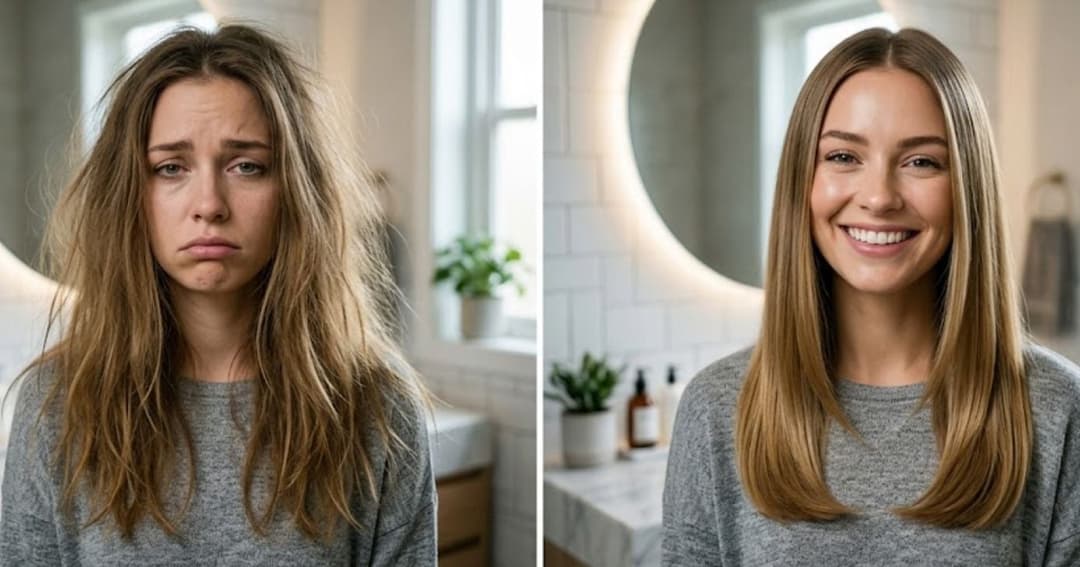 Ilustração antes e depois de cabelo danificado (Foto: Montagem TV Foco ...