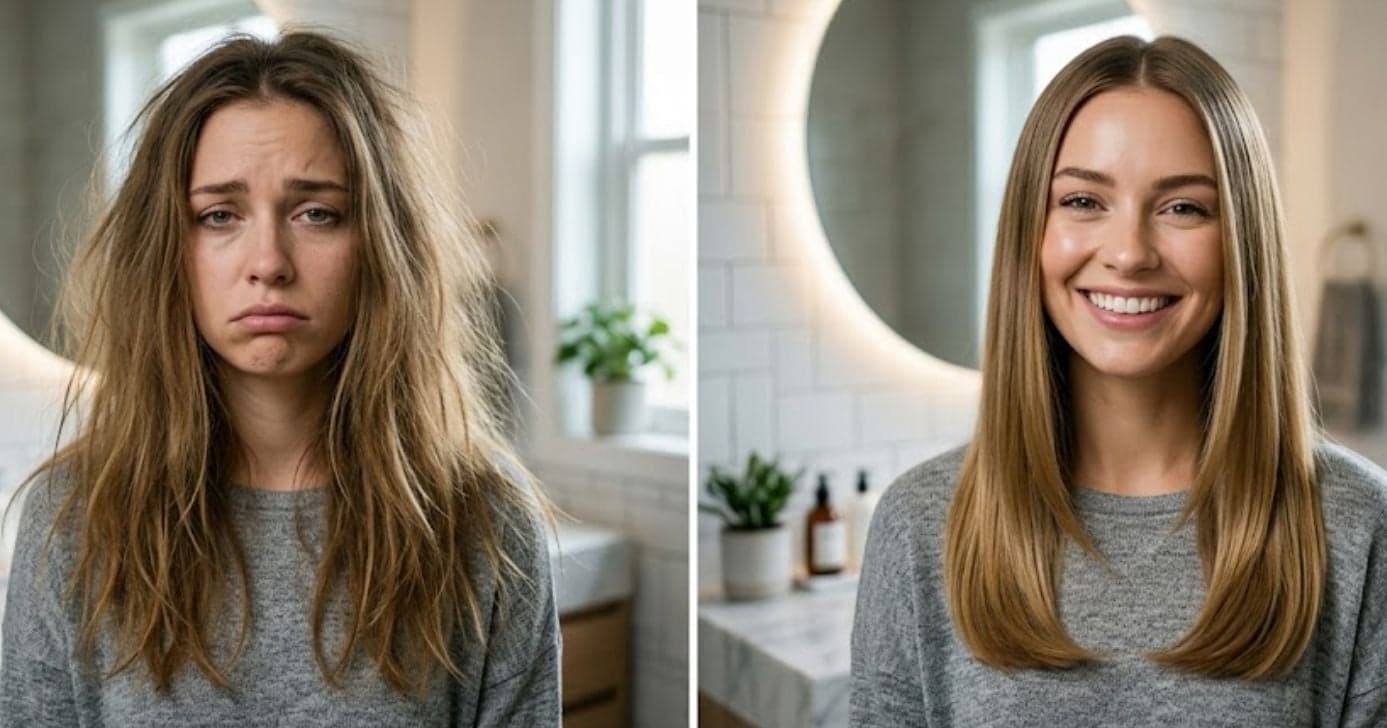 Ilustração antes e depois de cabelo danificado (Foto: Montagem TV Foco ...